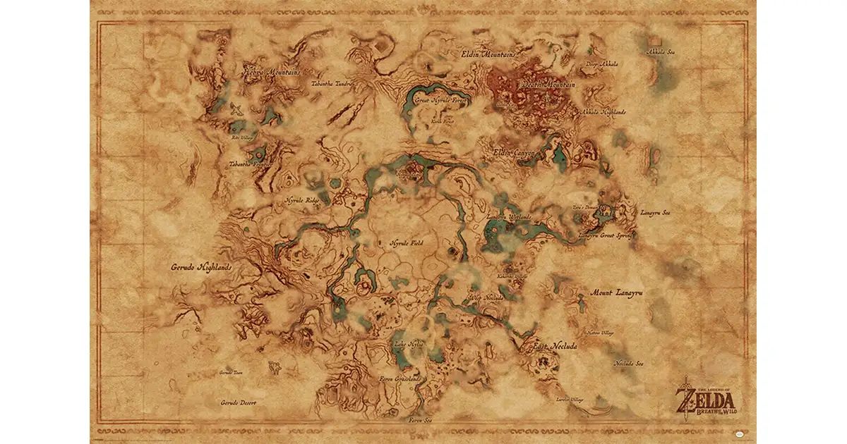 The Legend Of Zelda Breath Of The Wild Hyrule World Map - plakat ...