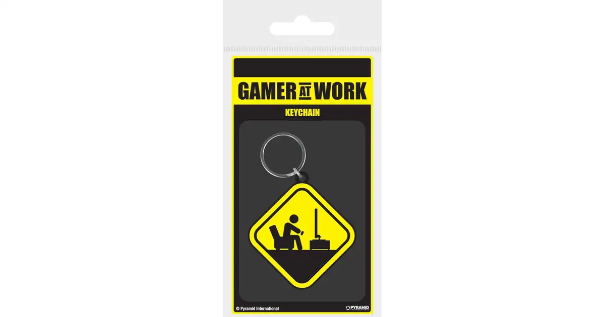 Gamer At Work Caution Sign - brelok - Galeria Plakatu