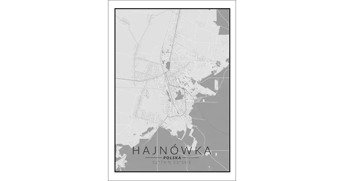 Hajnówka mapa czarno biała - plakat - Galeria Plakatu