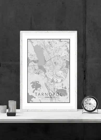 Tarnopol mapa czarno biała - plakat - Galeria Plakatu