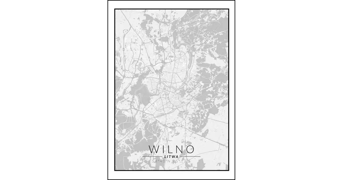 Wilno mapa czarno biała - plakat - Galeria Plakatu
