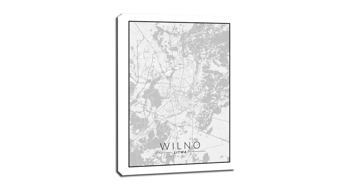 Wilno mapa czarno biała - obraz na płótnie - Galeria Plakatu