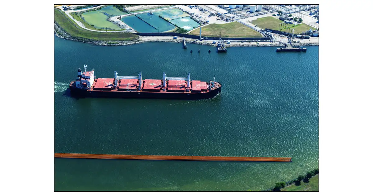 Aerial view in 2014 of the Houston Ship Channel and surrounding energy ...