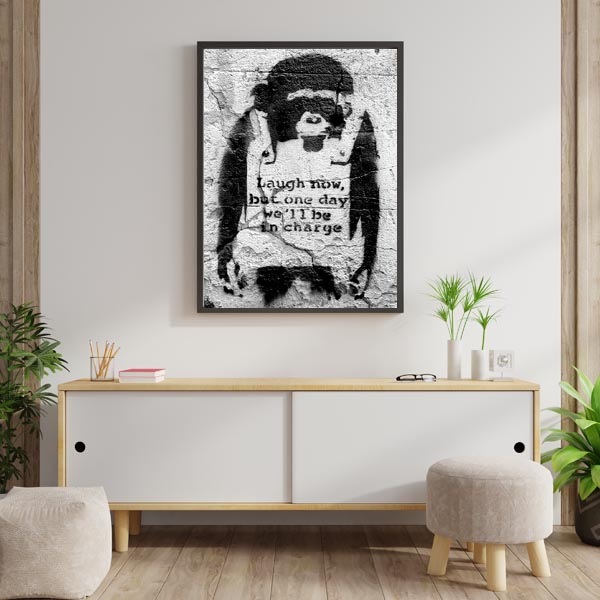 Banksy Monkey Laugh now, but one day we'll be in charge - plakat ...
