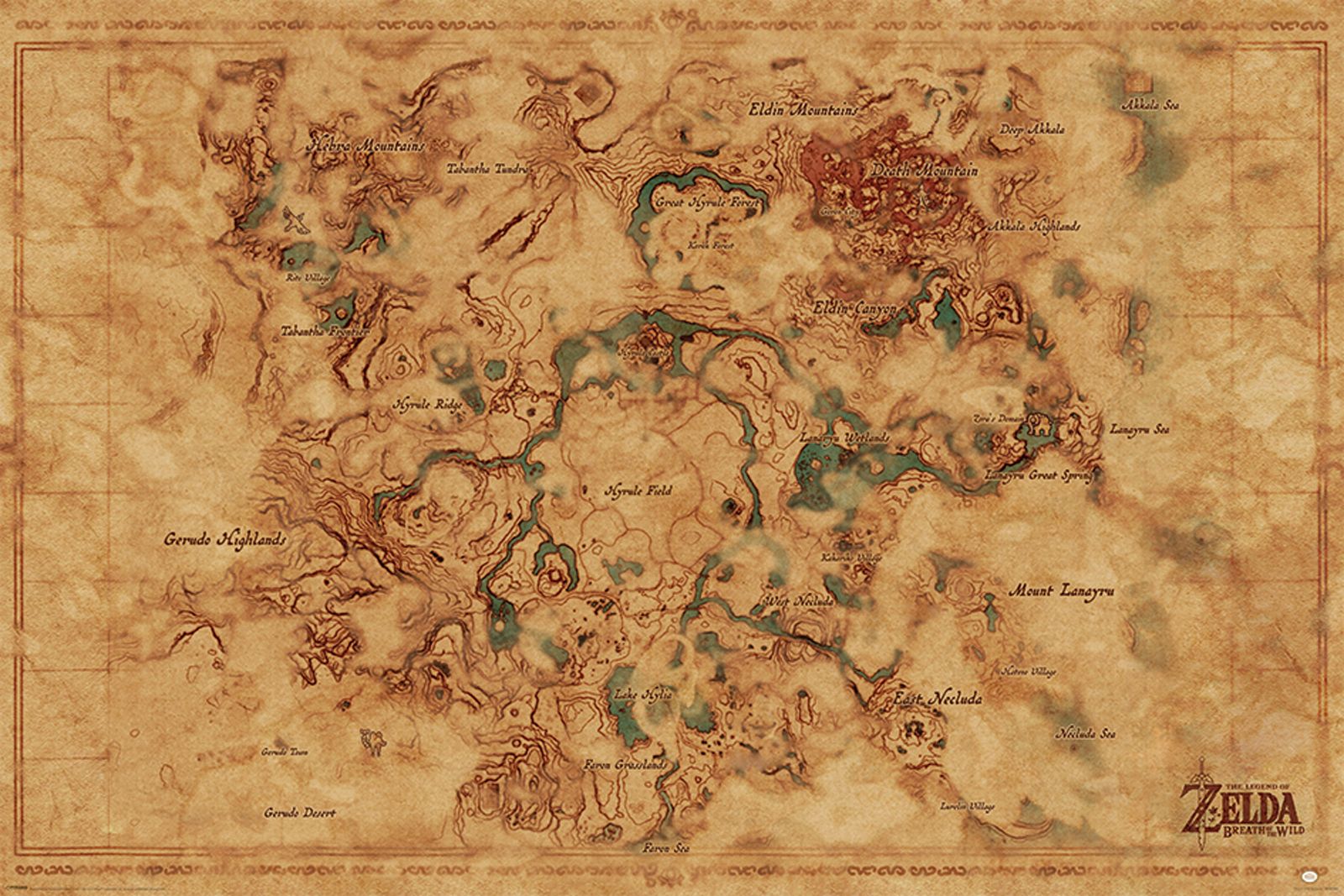 The Legend Of Zelda Breath Of The Wild Hyrule World Map - plakat ...