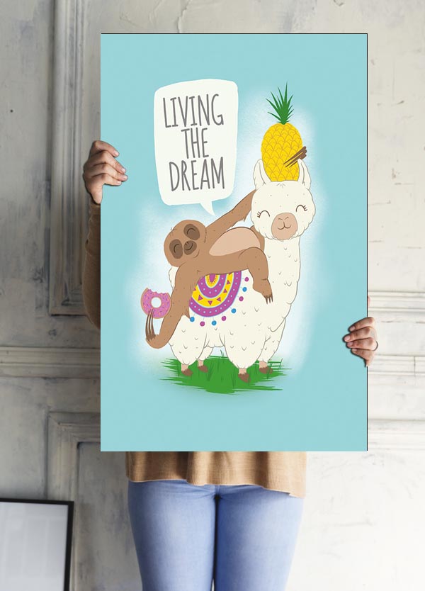 Llama i Leniwiec Living The Dream - plakat - Galeria Plakatu