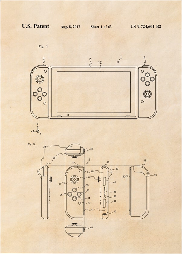 Patent, Konsola Nintendo Switch 2017 sepia - plakat - Galeria Plakatu