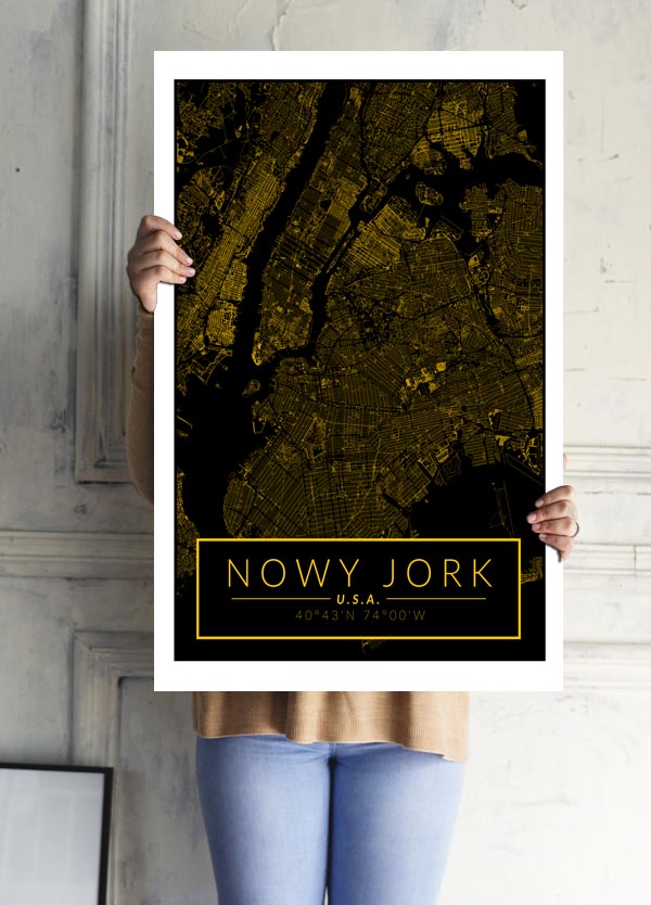 Nowy Jork mapa złota - plakat - Galeria Plakatu