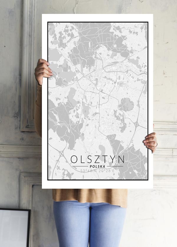 Olsztyn mapa czarno biała - plakat - Galeria Plakatu